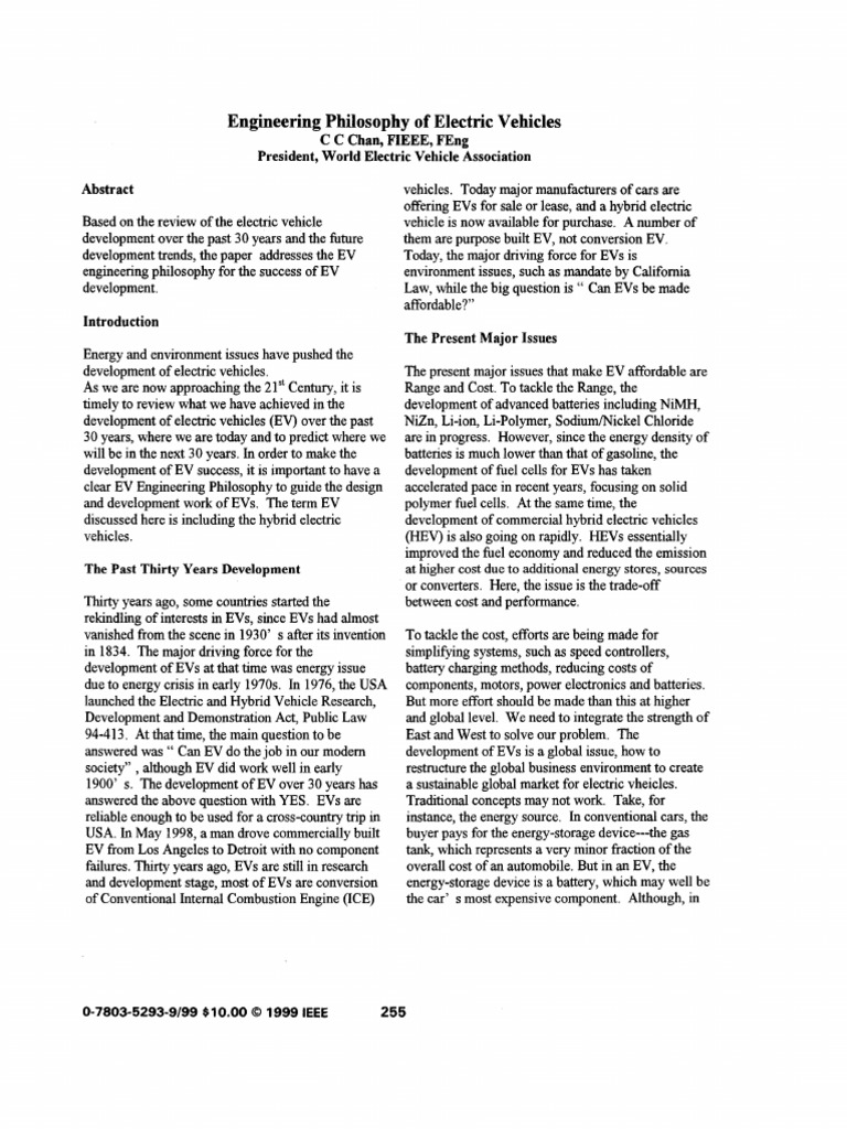 Engineering Philosophy of Electric Vehicles | PDF | Electric Vehicle ...