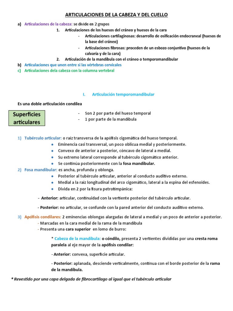 Articulaciones de La Cabeza y Del Cuello | PDF | Articulación | Anatomía humana