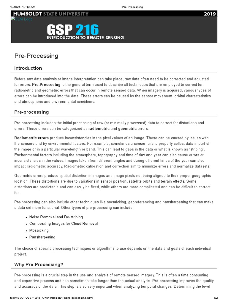 GSP 216 - Lesson 4-1 - Humboldt State University - Pre Processing | PDF ...