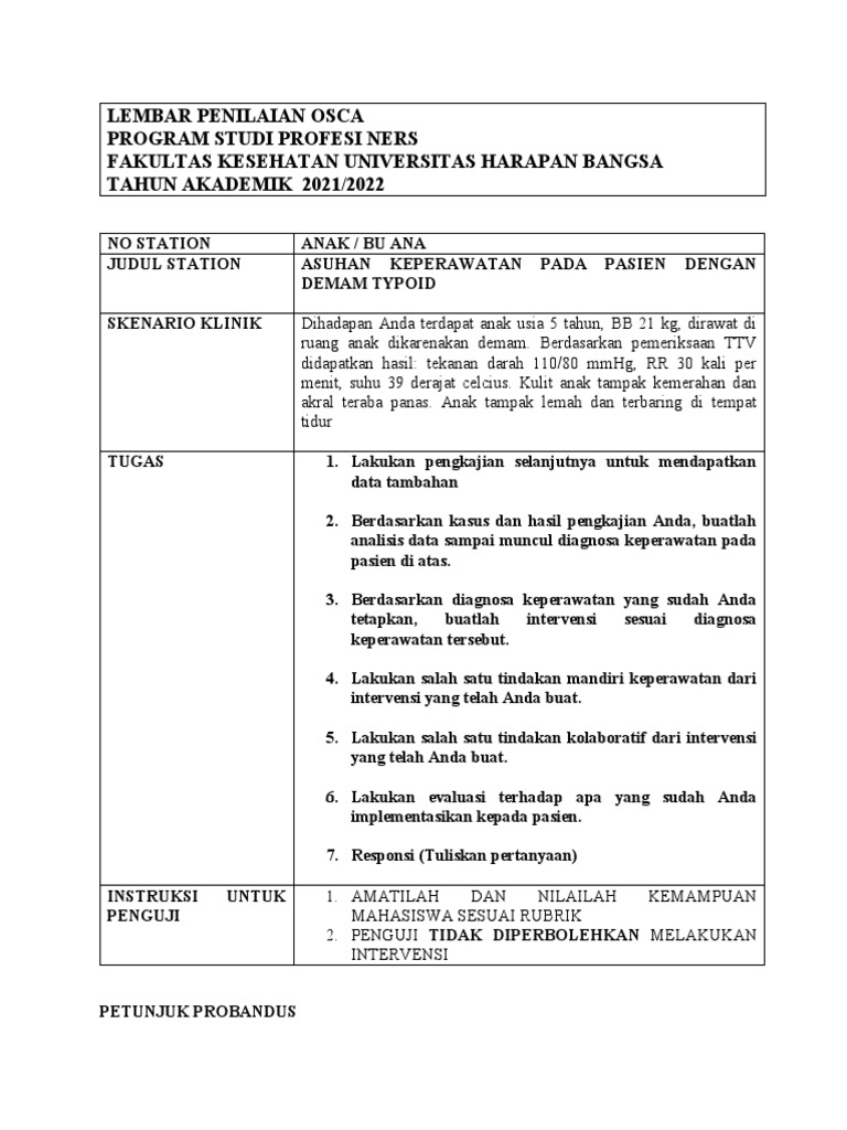 Format Soal Osca Ners 2021 | PDF