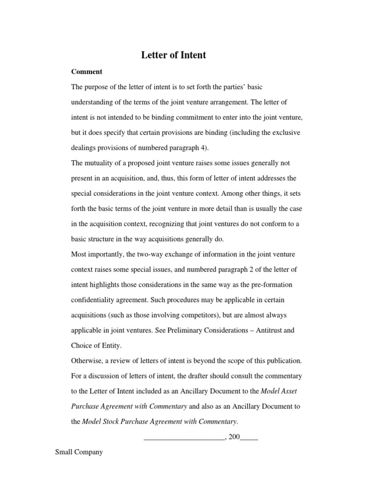 Letter of Intent Joint Venture | PDF | Joint Venture | Offer And Acceptance