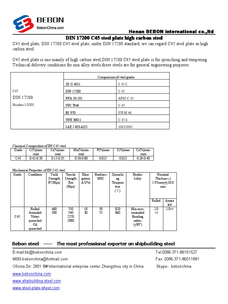 Din 17200 C45 | PDF | Steel | Chemical Elements