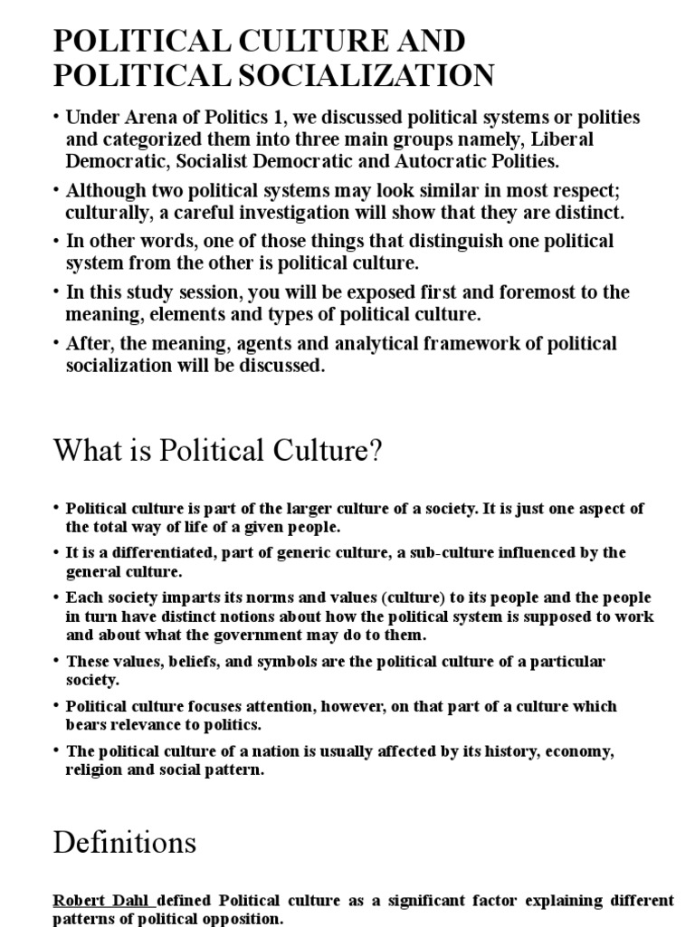 Political Culture and Socialization | PDF | Socialization | Attitude ...