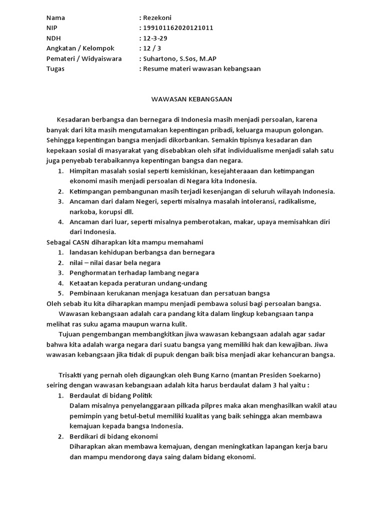 Tugas Resume Wawasan Kebangsaan | PDF