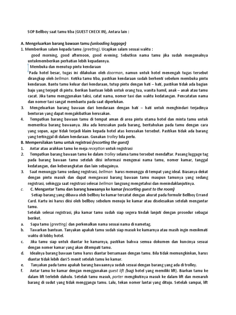 SOP Bellboy | PDF
