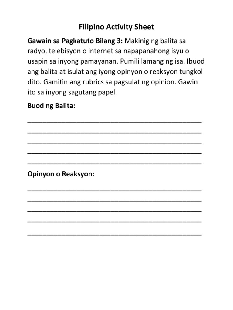 Filipino Activity Sheet.Q1.W5&6 | PDF