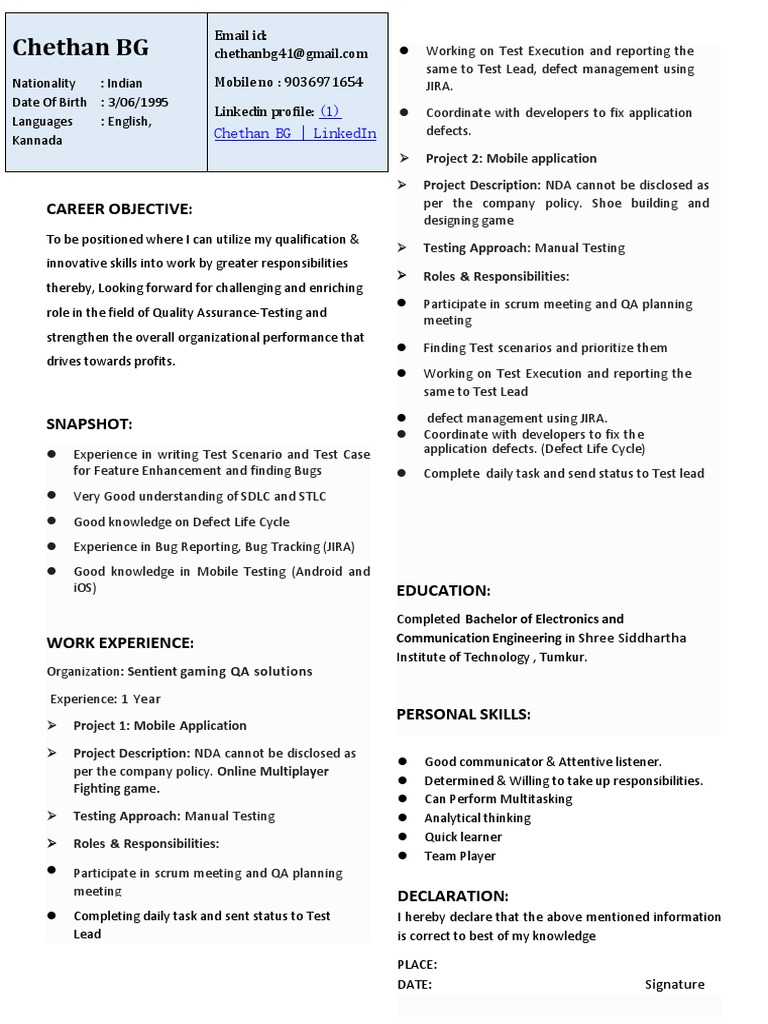 Chethan BG - Resume | Download Free PDF | Computing | Communication