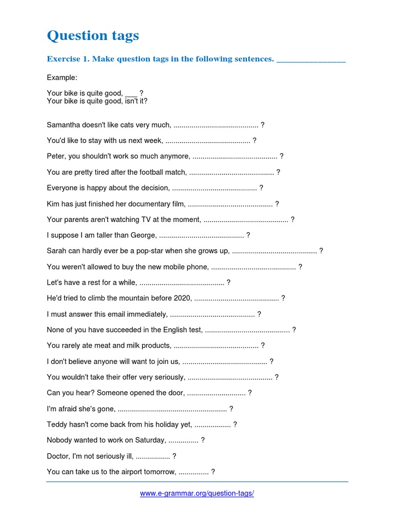 Question Tags Exercise 1 | PDF