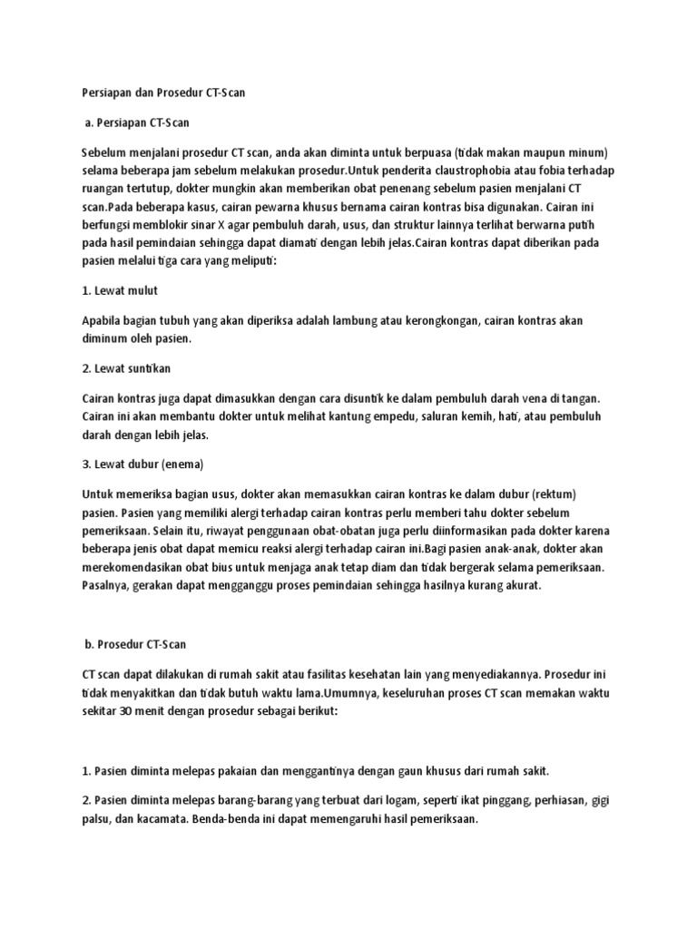 Persiapan Dan Prosedur CT-Scan | PDF
