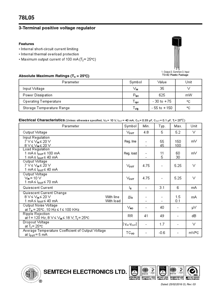 3-Terminal Positive Voltage Regulator: Semtech Electronics LTD | PDF ...