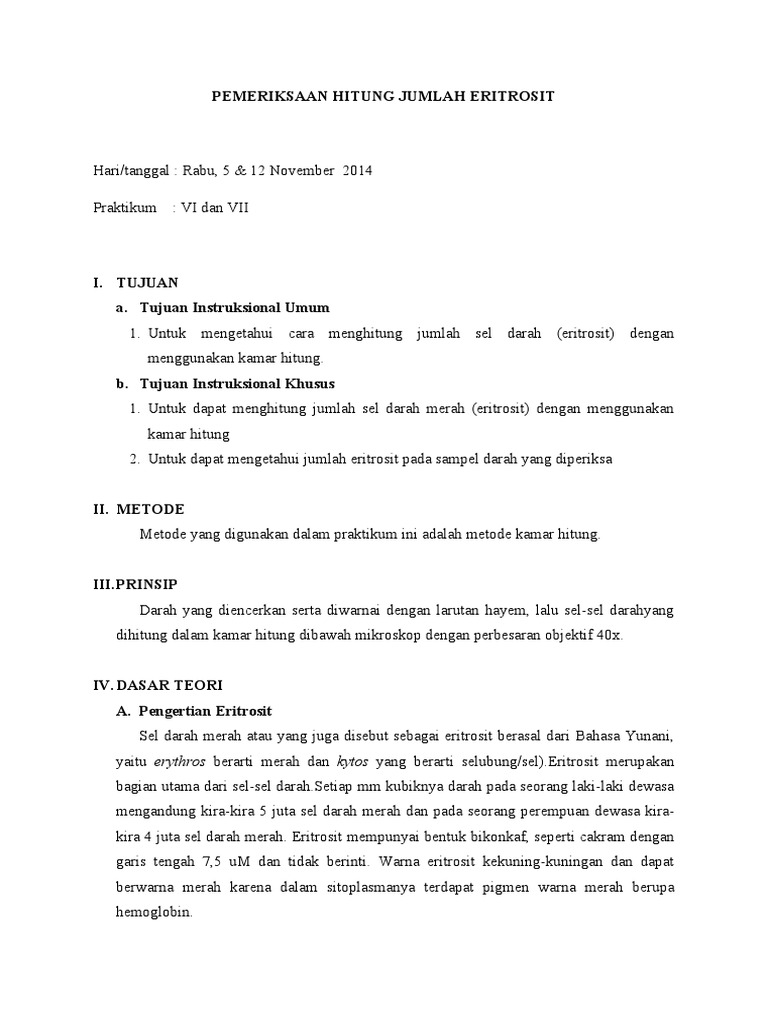 Menghitung Eritrosit dan Faktor yang Mempengaruhi Jumlah Eritrosit | PDF