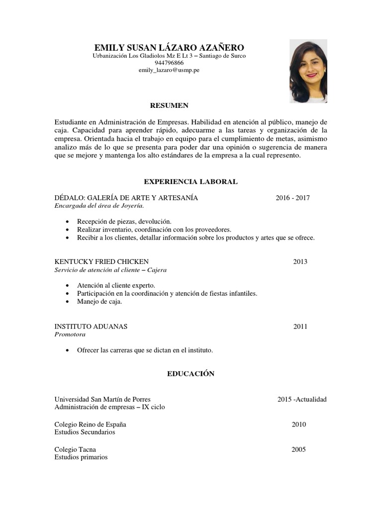 Perfil Profesional de Emily Lázaro | PDF | Business
