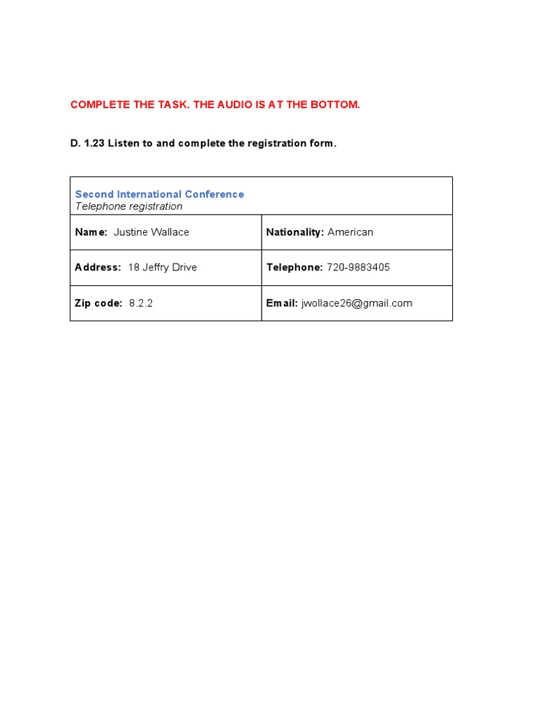 Complete The Task. The Audio Is at The Bottom.: D. 1.23 Listen To and ...
