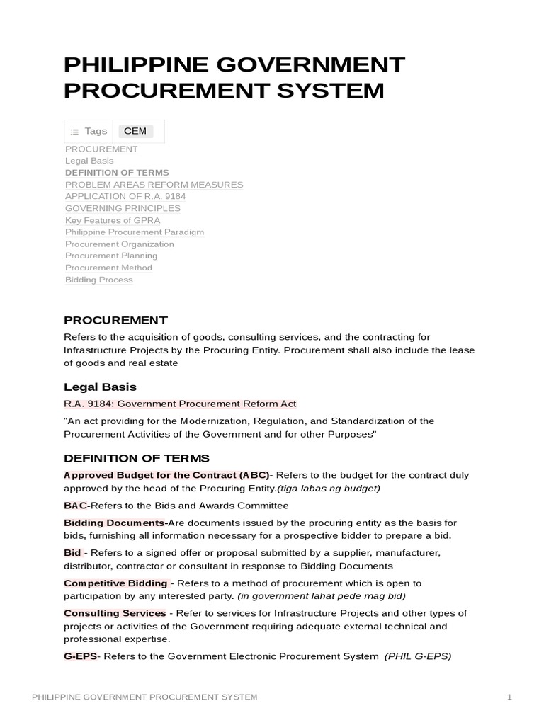 Philippine Government Procurement System | PDF | Procurement ...