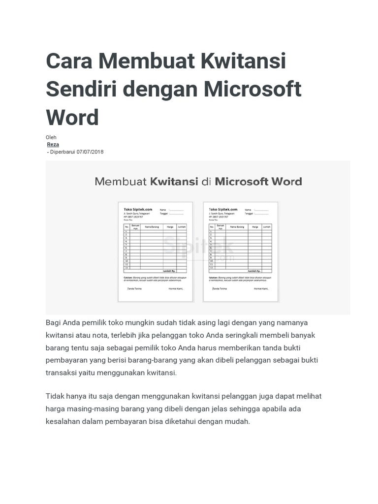 Cara Membuat Kwitansi Sendiri Dengan Microsoft Word | PDF
