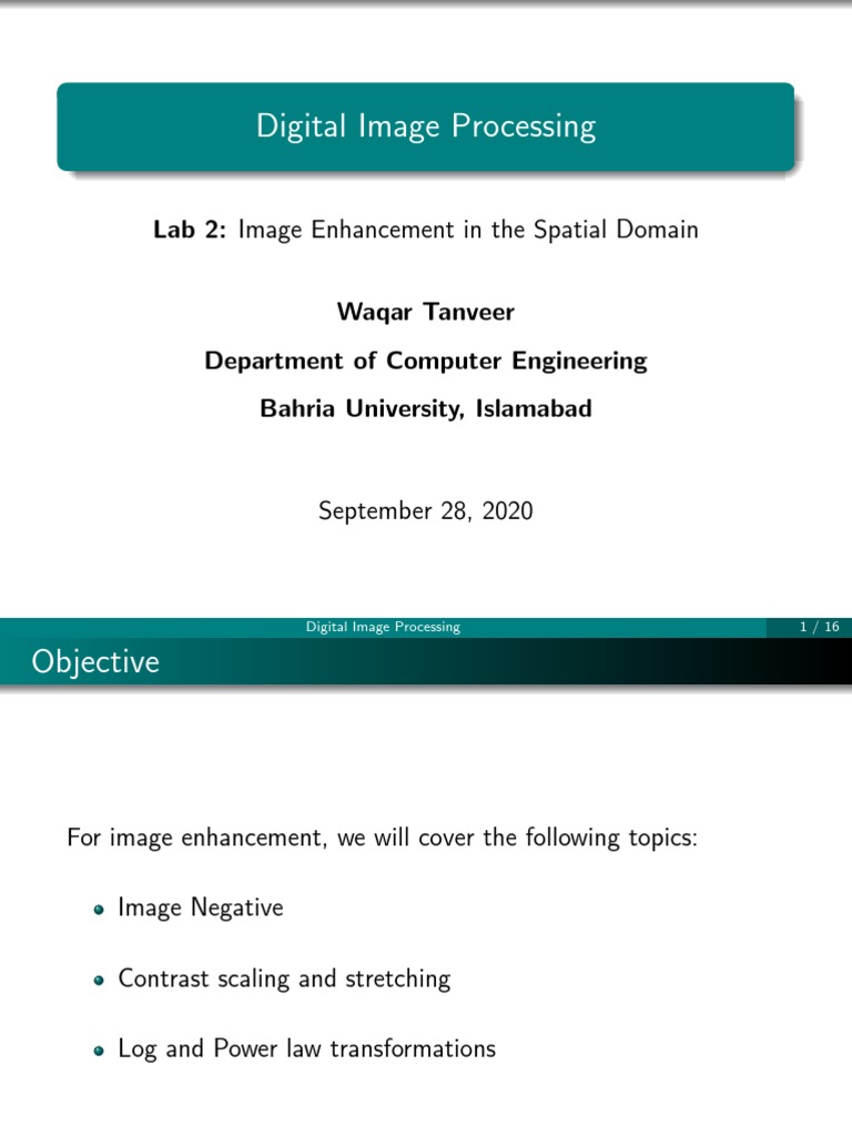 Digital Image Processing: Lab 2: Image Enhancement in The Spatial ...
