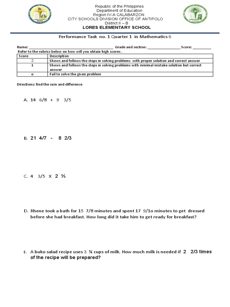 Performance Task No.1 Quarter 1 | PDF