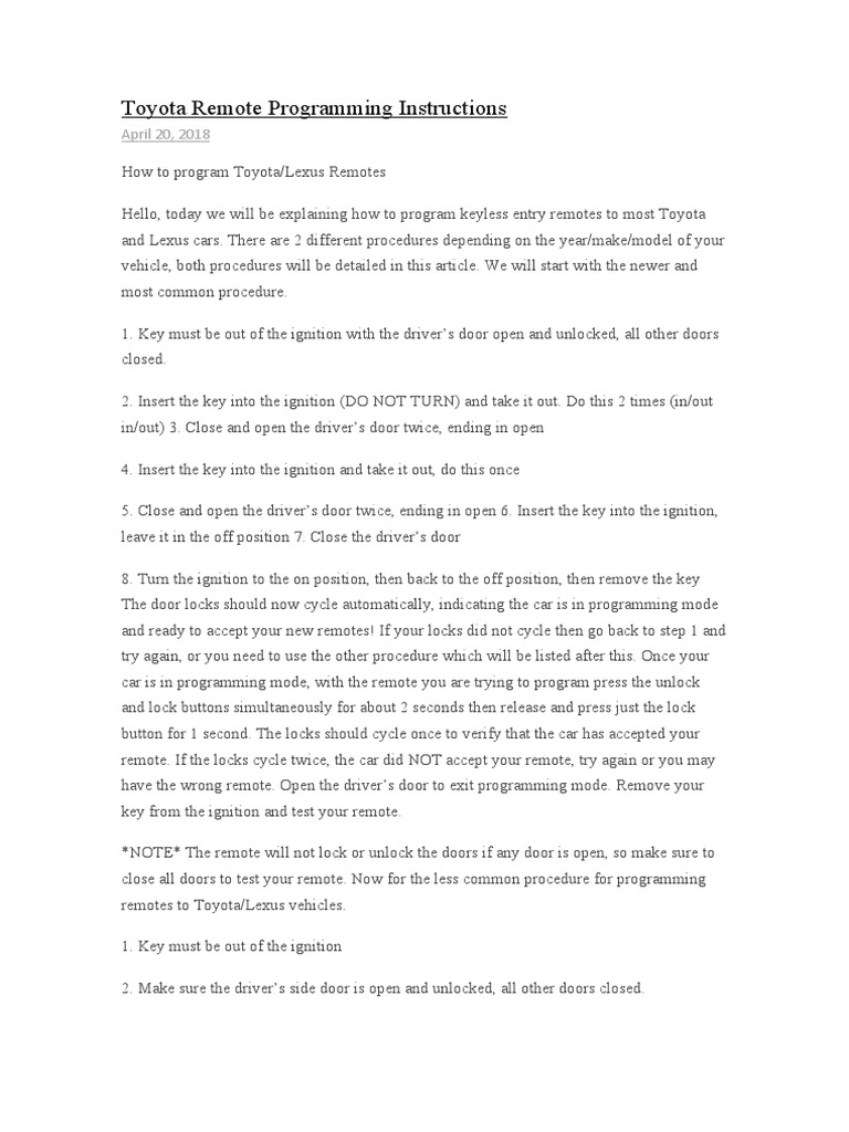 Toyota Key Programing | PDF | Wheeled Vehicles | Cars Of Japan
