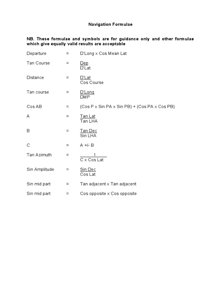 Navigation Formulae | PDF | Teaching Methods & Materials