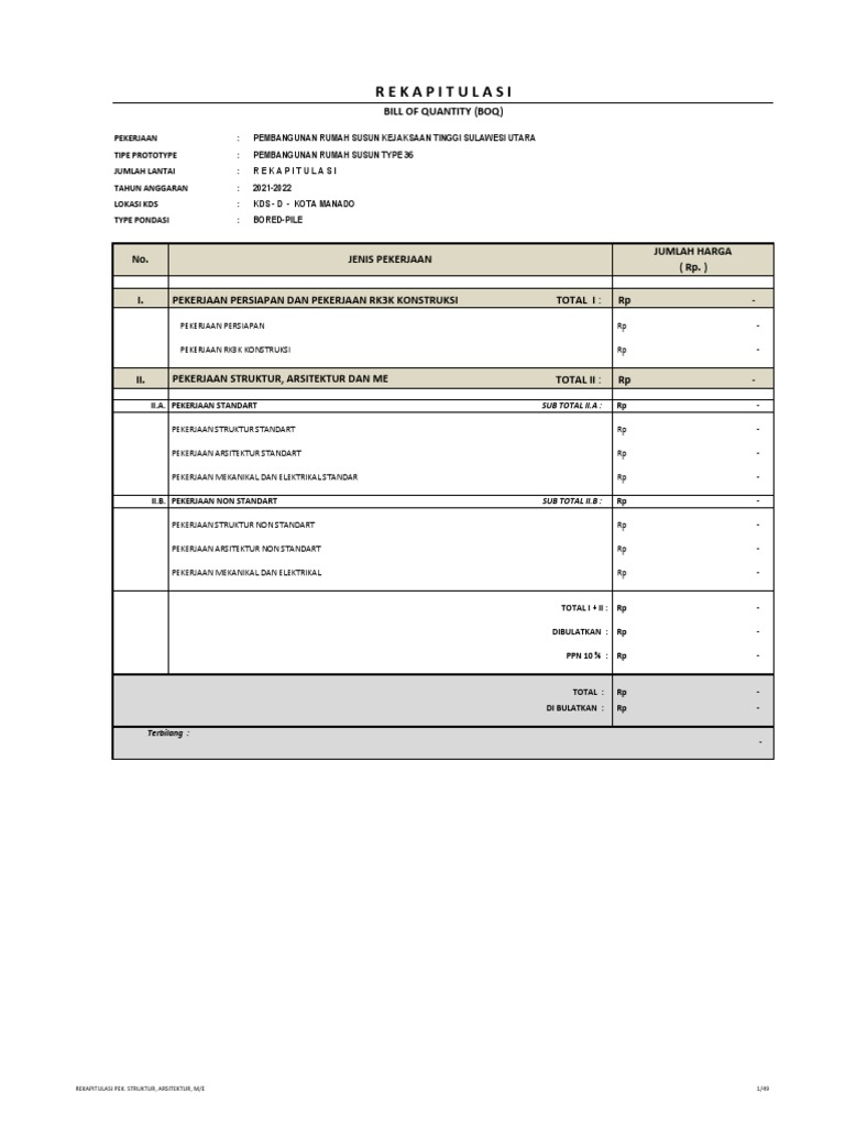BOQ Pembangunan Rusun Kejaksaan | PDF