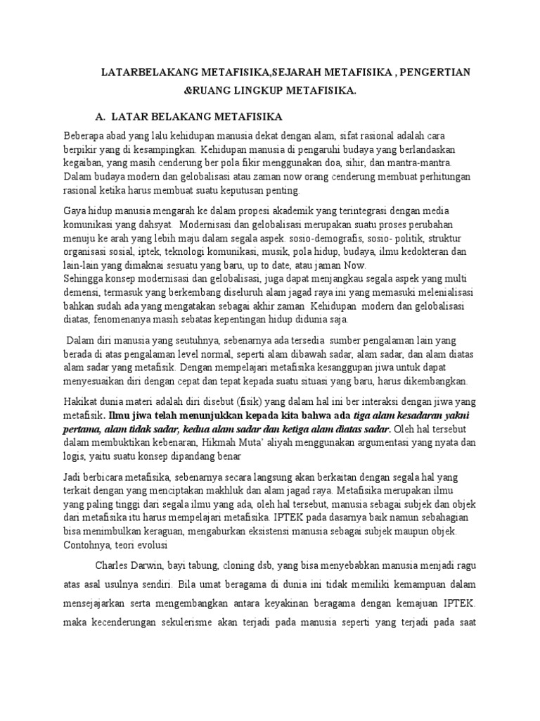 Sejarah dan Ruang Lingkup Metafisika | PDF