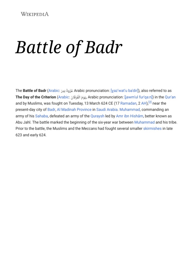 The First Decisive Victory: The Battle of Badr Establishes Muslim ...
