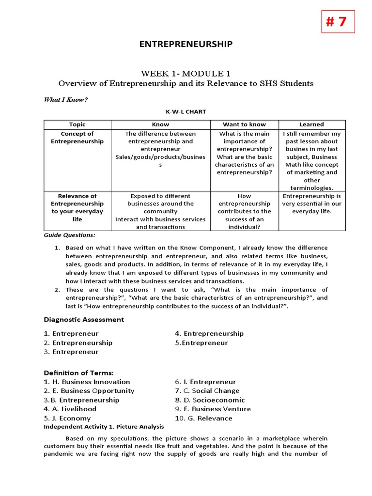 Entrep Worksheet #1 | PDF | Entrepreneurship | Leadership