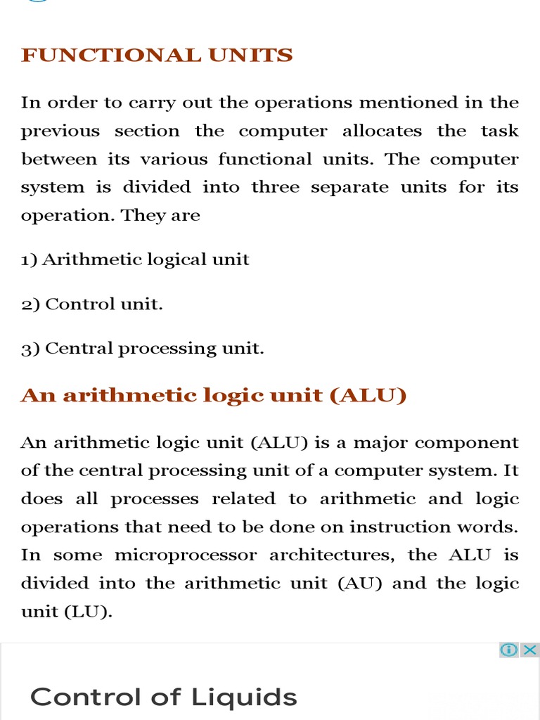 Functions of Different Units of Computer | PDF