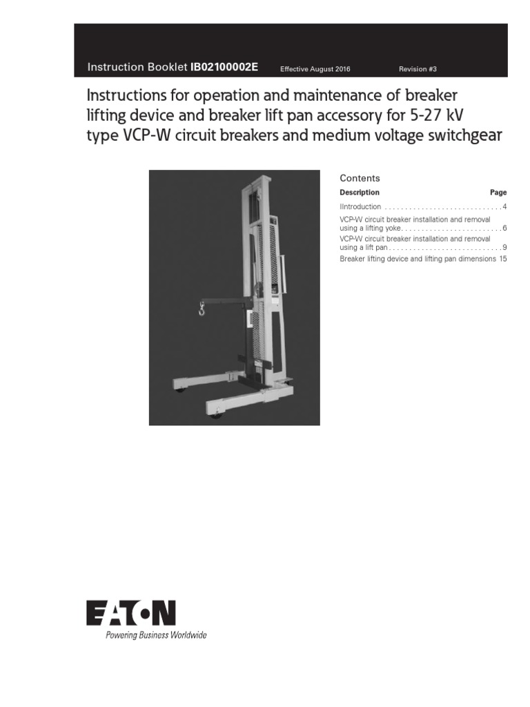 EATON Circuit Breaker Lifter | PDF | Elevator | Manufactured Goods