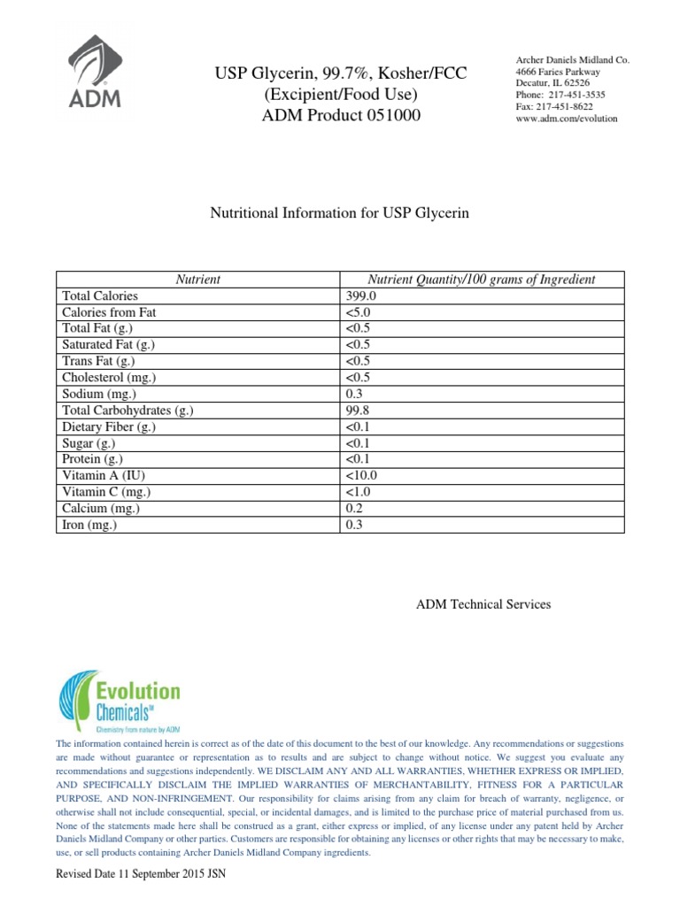 2B. Glicerina - USP-NF-FCC Glycerin Nutritional Statement USP Glycerin ...