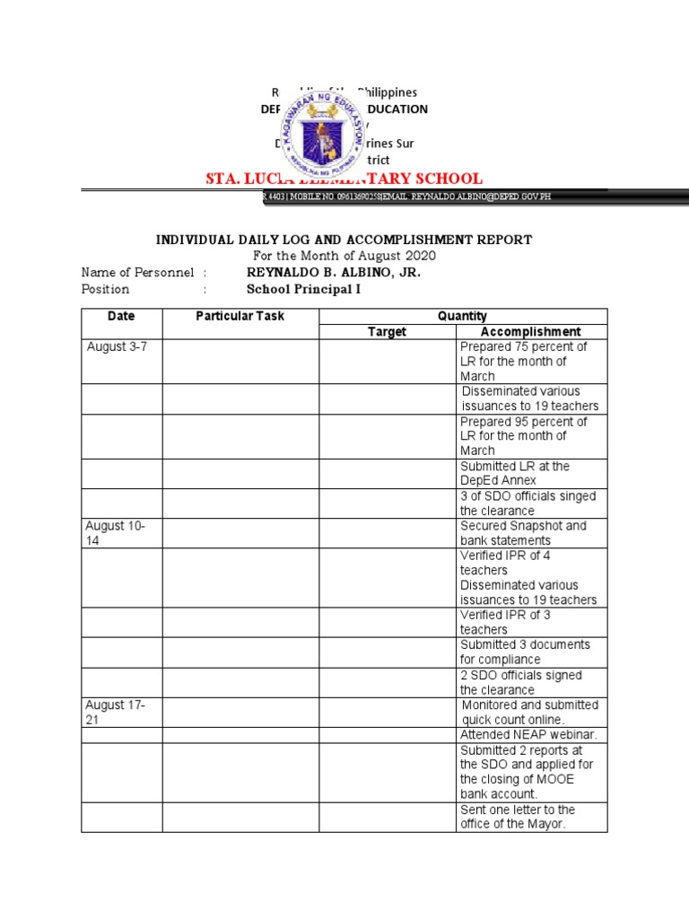 School Principal's August Report | PDF | Government