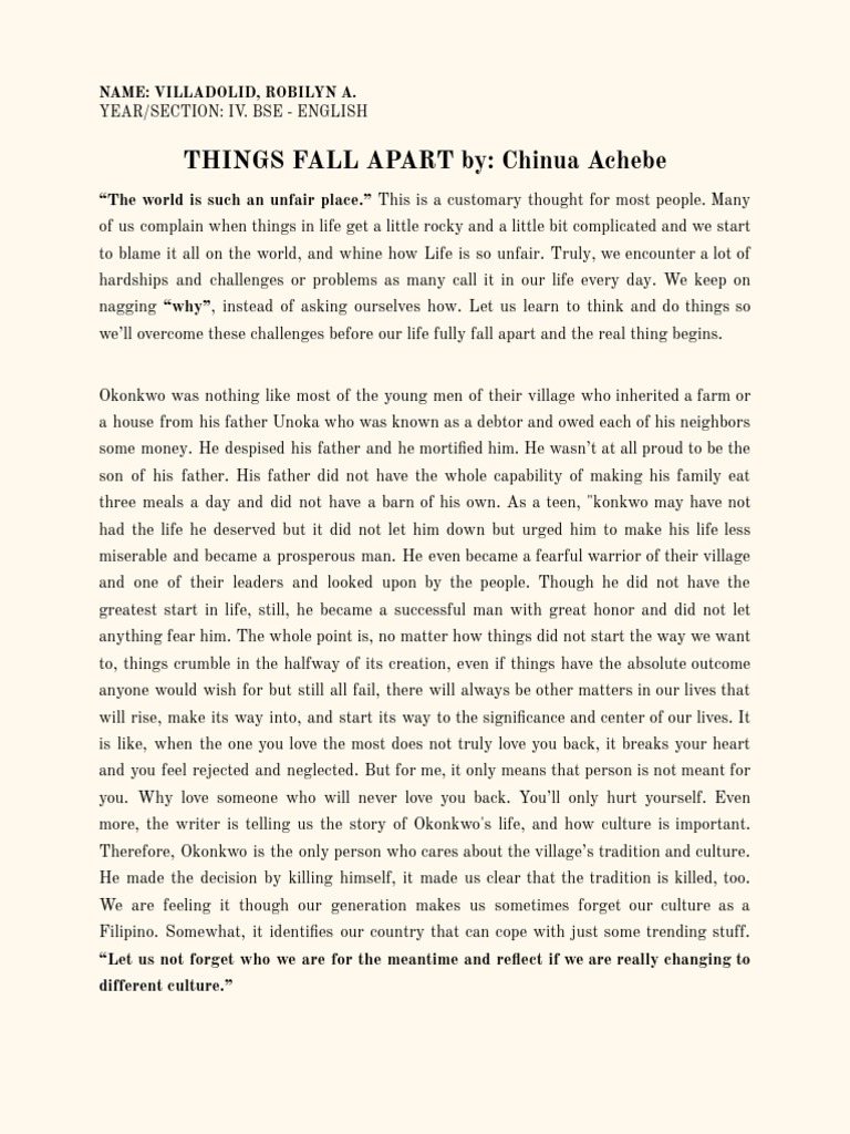 Things Fall Apart - Reflection | PDF