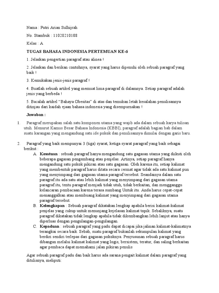 Tugas 6 B Indo Putri Arian Sulhijrah Pdf Kesehatan Holistik