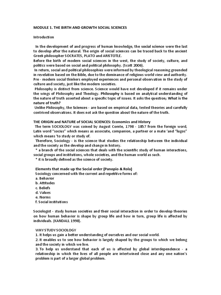 Understanding the Origins and Development of the Social Sciences | PDF ...