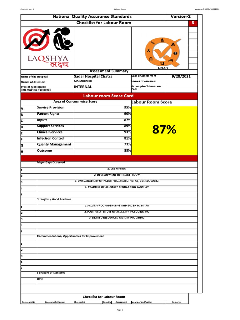 DH - LaQshya Checklist Labour RoomCHATRA AUG2021 | PDF | Childbirth ...
