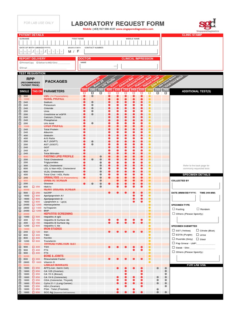 SGD 2020 Lab-Request-Form | PDF | Cholesterol | High Density Lipoprotein
