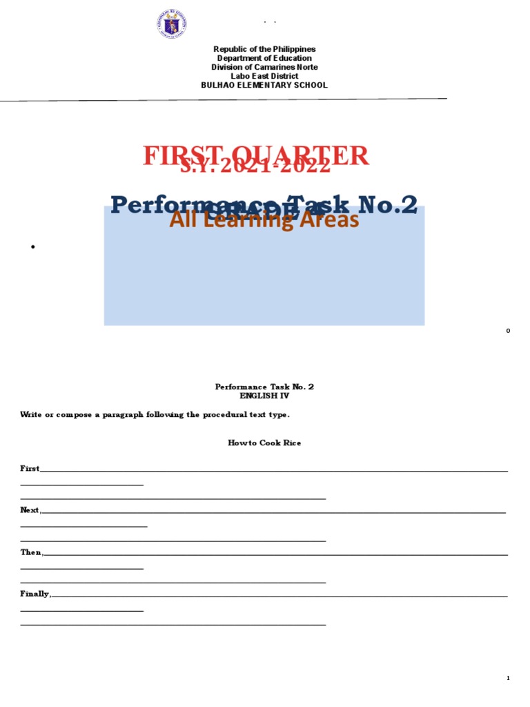 First Quarter Performance Task No. 2 All Subjects | PDF