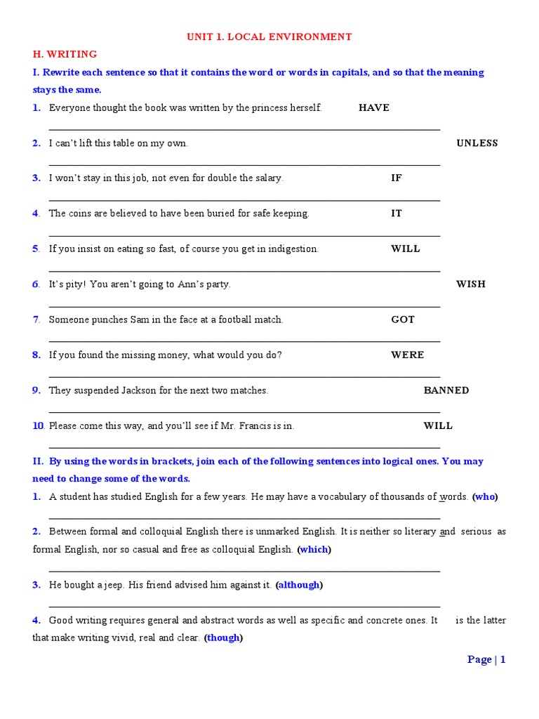 Writing E9 (Unit 1-6) | PDF