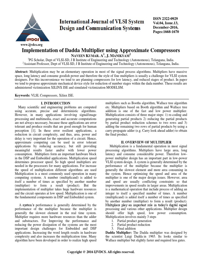 Wallace and Dadda Multipliers | PDF | Computer Engineering | Digital Electronics