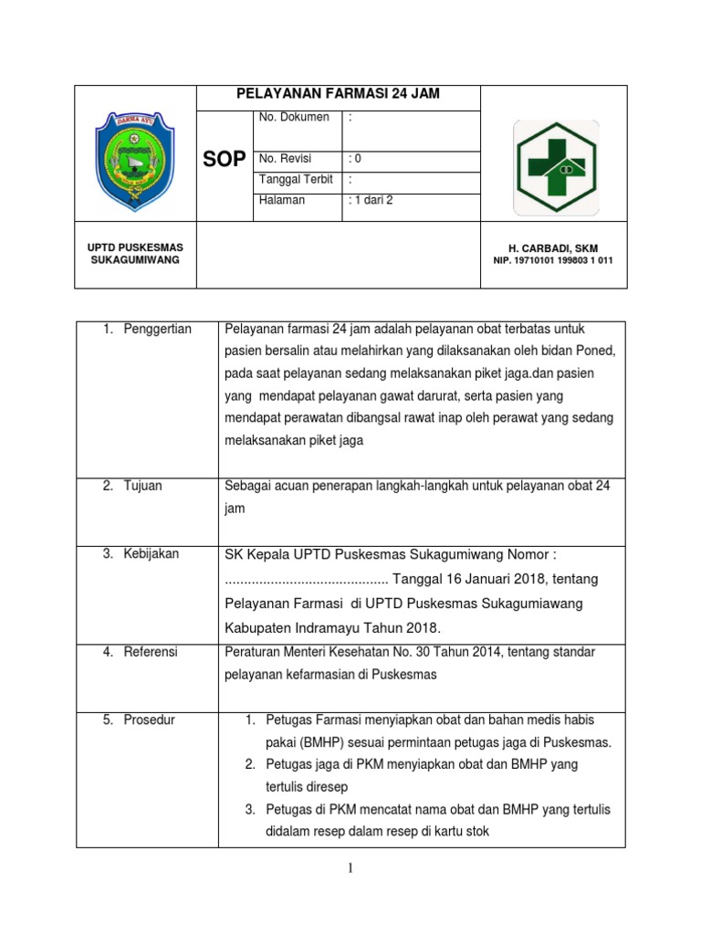 Sop Pelayanan Farmasi 24 Jam Compress | PDF