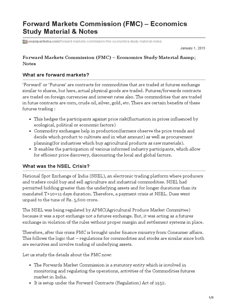 Forward Markets Commission FMC Economics Study Material Amp Notes | PDF ...