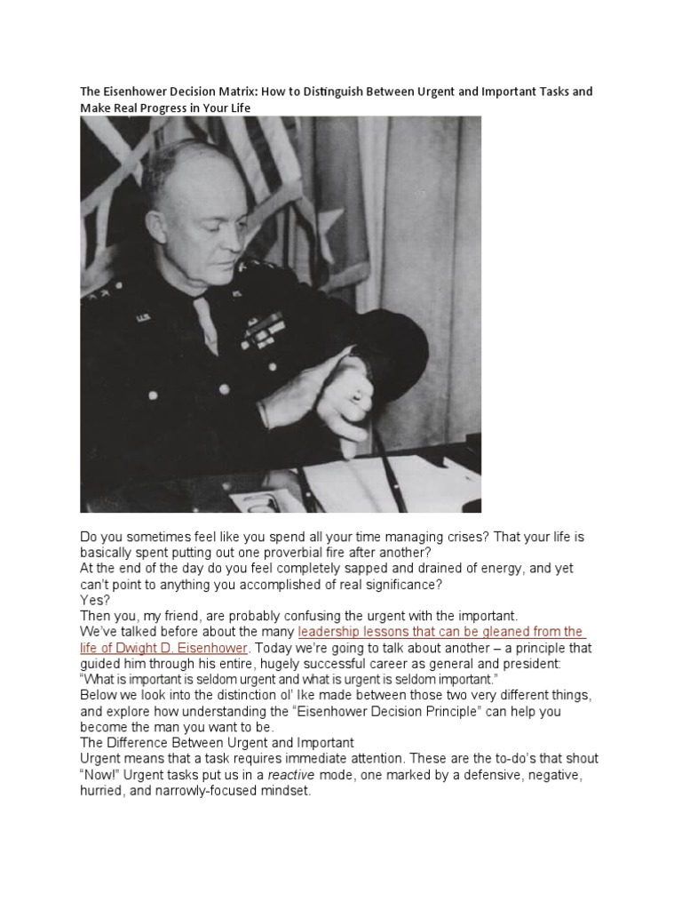The Eisenhower Decision Matrix | PDF | Psychological Concepts