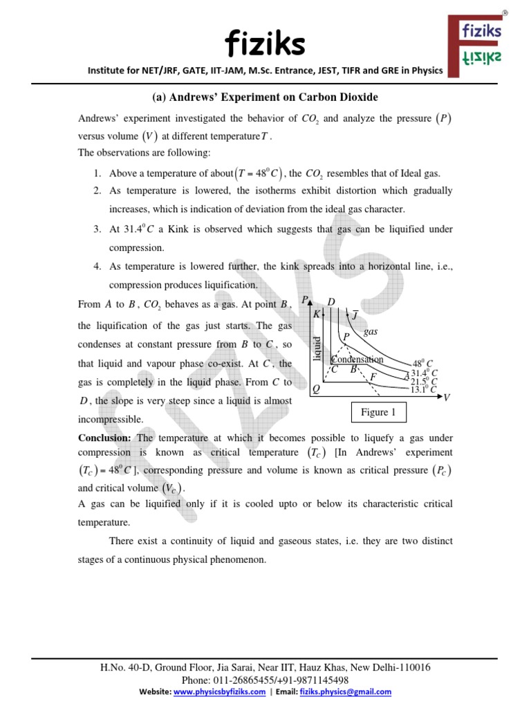 (A) Andrews Experiment On Carbon Dioxide | PDF | Gases | Liquids