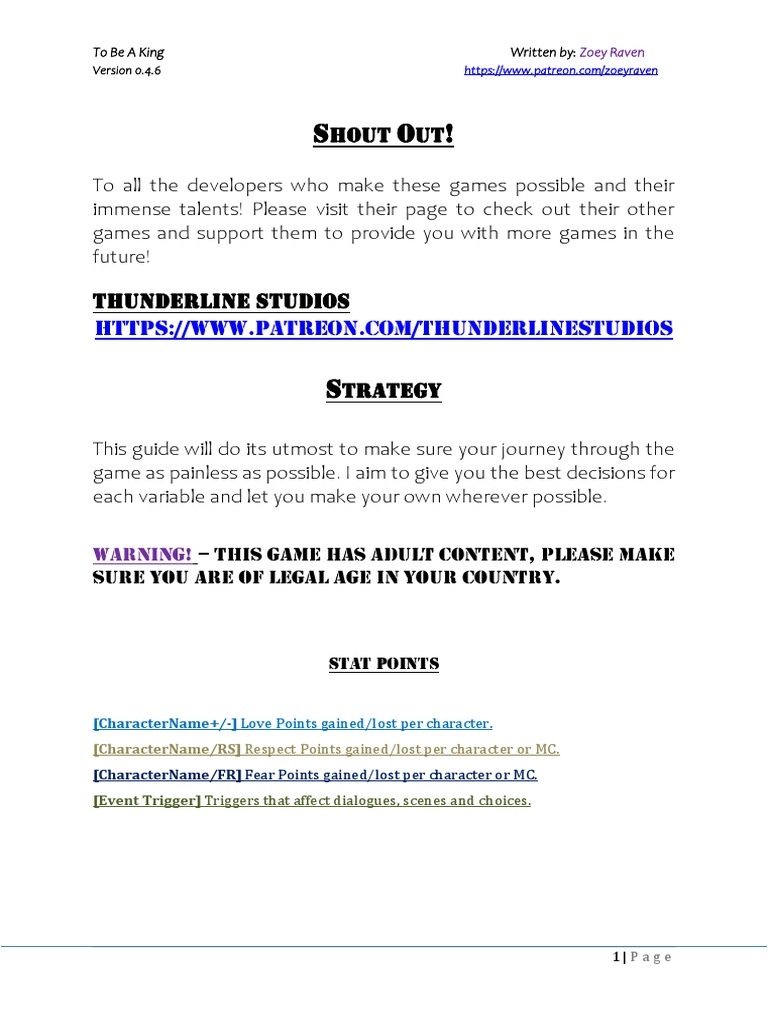 To Be A King v0.4.6 Walkthrough | PDF