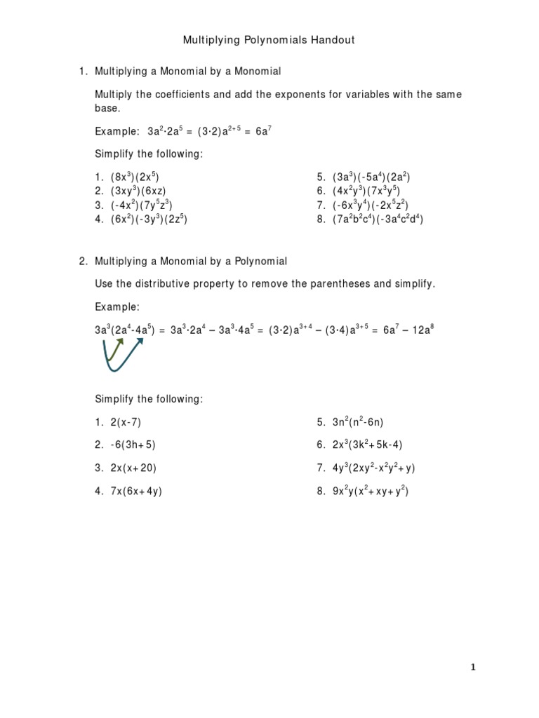 Multiplying Polynomials Handout | PDF | Polynomial | Mathematical Analysis