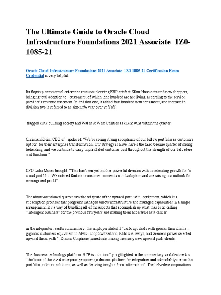 The Ultimate Guide To Oracle Cloud Infrastructure Foundations 2021 Associate 1Z0-1085-21 | PDF ...