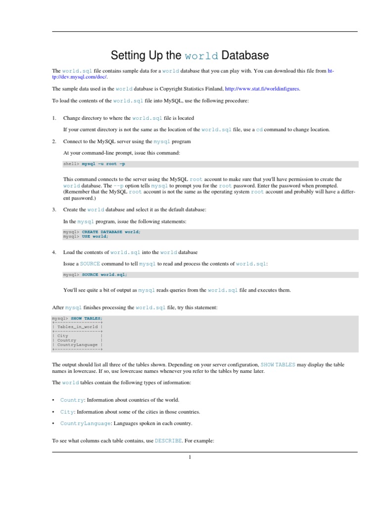 World Setup en | PDF | My Sql | Databases