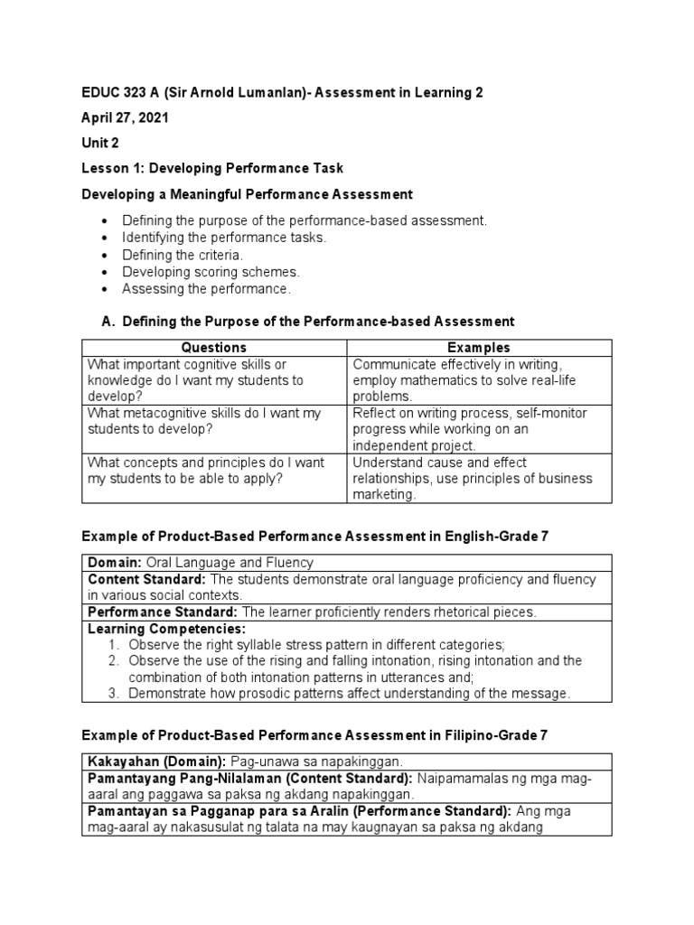 Developing Meaningful Performance Assessments: A Guide to Defining ...