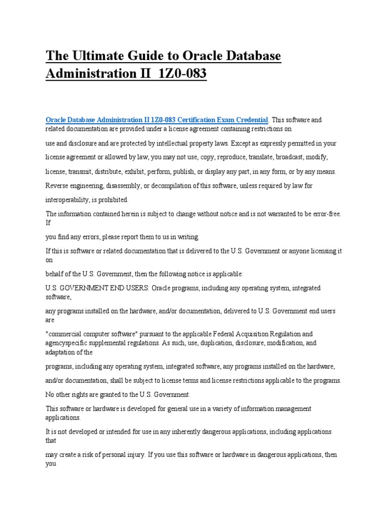 The Ultimate Guide To Oracle Database Administration II 1Z0-083 | PDF ... The Ultimate Guide To Oracle Database Administration II 1Z0-083 | PDF ...