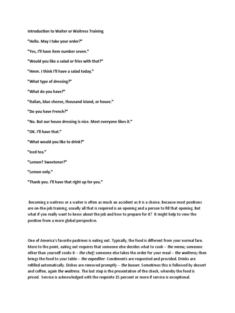Essential Waiter Training Guide | PDF | Waiting Staff | Menu
